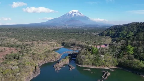Drone point of view mt.Fuji and Aokigaha... | Stock Video | Pond5
