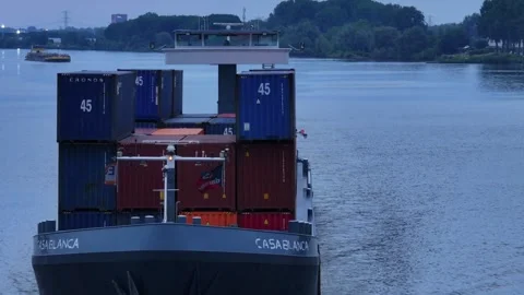 Drone Reveal Shot: Big Cargo Ship "Casa ... | Stock Video | Pond5