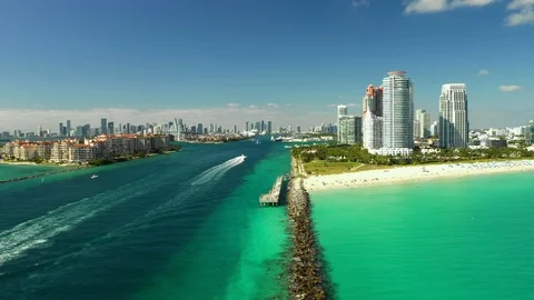 Drone rising Miami Beach Government Cut ... | Stock Video | Pond5
