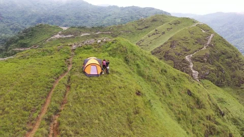 Drone rotation around camping tent atop ... | Stock Video | Pond5