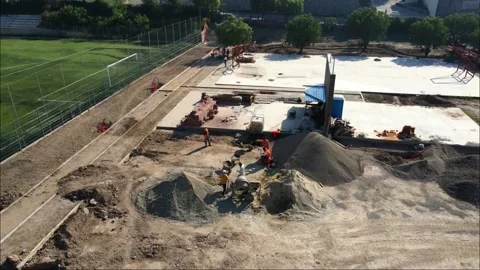 Drone round view of construction workers... | Stock Video | Pond5