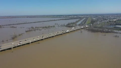 DRONE SACRAMENTO RIVER FLOODS YOLO BYPAS... | Stock Video | Pond5