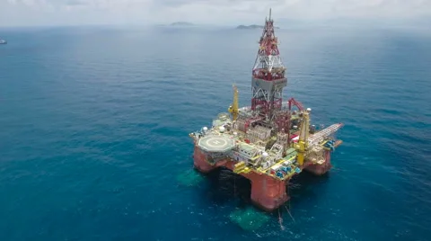 Drone shot of Chinese oil rig in South C... | Stock Video | Pond5