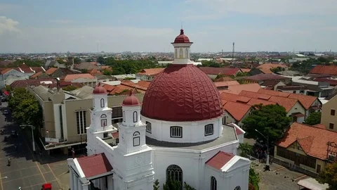 Drone shot of Dutch colonial church, arc... | Stock Video | Pond5