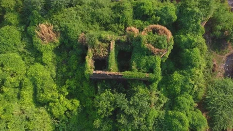 Drone shot of a fort covered in thick fo... | Stock Video | Pond5