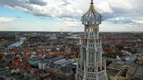 Drone shot of The Grote Kerk tower (St.-... | Stock Video | Pond5