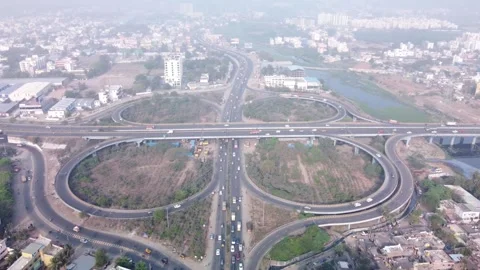 Drone shot of Iconic cloverleaf intercha... | Stock Video | Pond5