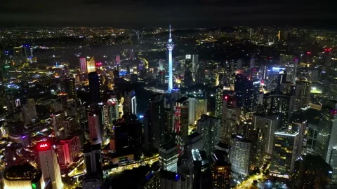 Drone shot KL tower and city night view | Stock Video | Pond5