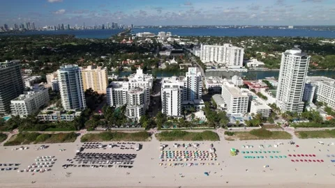 Drone shot of Miami skyline from Miami B... | Stock Video | Pond5