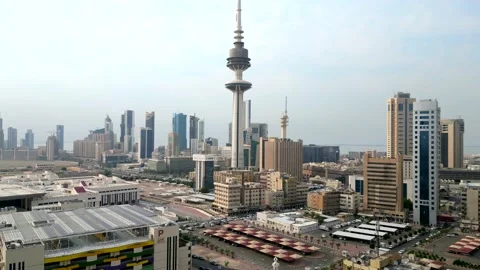 Drone shot rising over Kuwait City with ... | Stock Video | Pond5