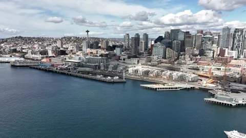 Drone shot of Seattle city skyline with ... | Stock Video | Pond5