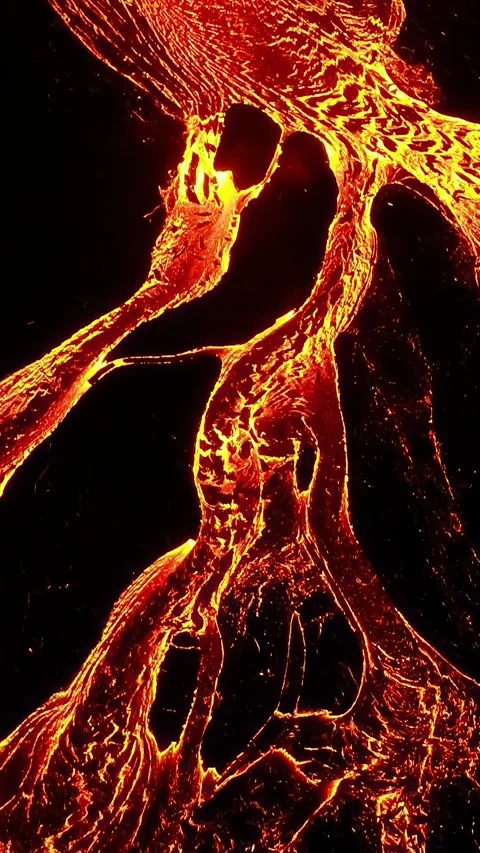 Drone shot of thick lava rivers floating... | Stock Video | Pond5