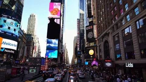 Drone shot of Times Square advertisement... | Stock Video | Pond5