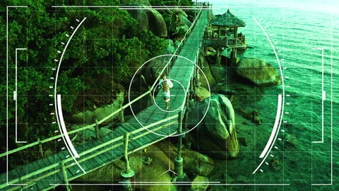 Drone target screen tracking man running... | Stock Video | Pond5