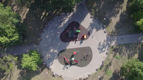 Drone top view of kids playing in playgr... | Stock Video | Pond5