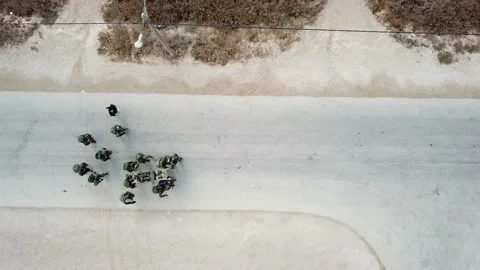 Drone top view A number of First Army so... | Stock Video | Pond5