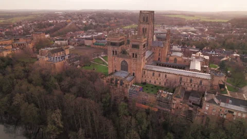 Drone tracks around Durham Cathedral | Stock Video | Pond5