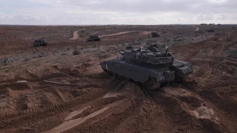 Drone View of IDF military tank vehicles... | Stock Video | Pond5