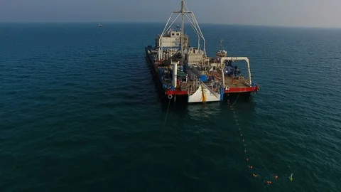 drone view of an oil rig submarine cable... | Stock Video | Pond5