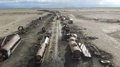 Drone View Of Old Trains Metal Dump Alon... | Stock Video | Pond5