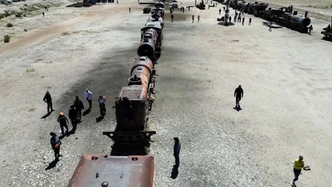 Drone view over a rusted 1800s train in ... | Stock Video | Pond5