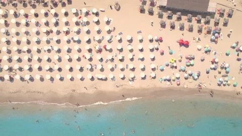 Drone view of sand beach with color umbr... | Stock Video | Pond5