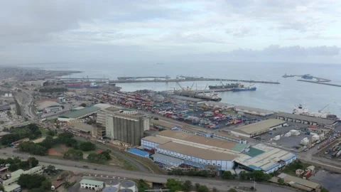 Drone view Tema industrial area in Ghana | Stock Video | Pond5