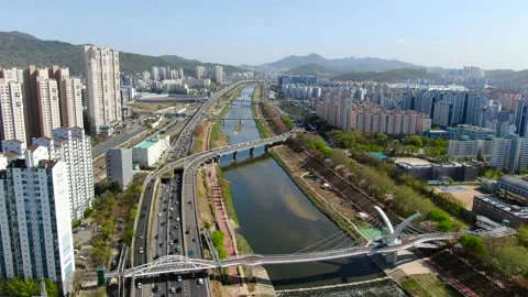 Drones around Anyangcheon, Haan-dong, Ge... | Stock Video | Pond5