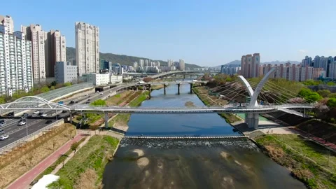 Drones around Anyangcheon, Haan-dong, Ge... | Stock Video | Pond5