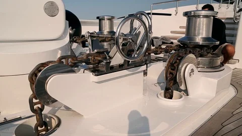 Dropping the anchor on large boat, close... | Stock Video | Pond5