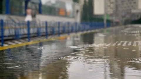 drops of rain fall on platform, railway ... | Stock Video | Pond5