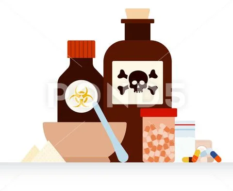 Drug packaging with a warning about the poison flat vector illustration ...