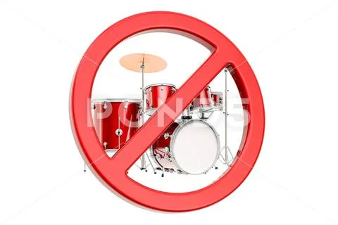 Drum kit with forbidden symbol, 3D rendering Drum kit with forbidden ...