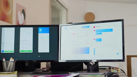 Dual Monitor Workspace with UI Design an... | Stock Video | Pond5