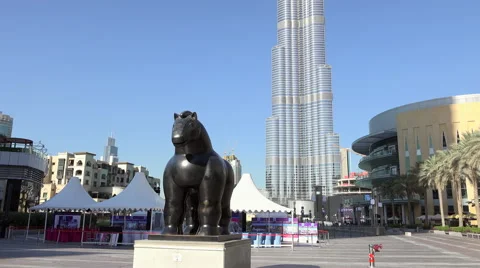 Dubai - Botero Horse Statue with Burj Kh... | Stock Video | Pond5