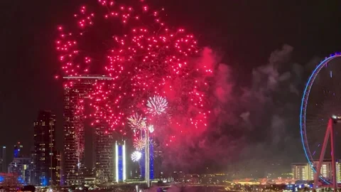 Dubai fireworks, Dubai frame building, f... | Stock Video | Pond5