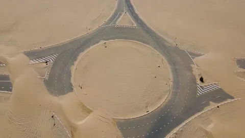 Dubai half desert road - aerial footage ... | Stock Video | Pond5