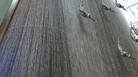 dubai mall waterfall sculpture 4k uae | Stock Video | Pond5