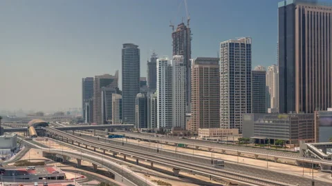 Dubai Marina skyscrapers and Sheikh Zaye... | Stock Video | Pond5