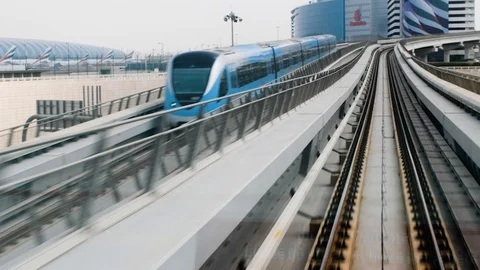 Dubai Metro train which moves along the ... | Stock Video | Pond5