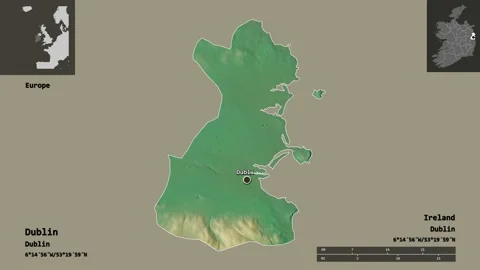 Dublin location. Ireland. Relief map | Stock Video | Pond5