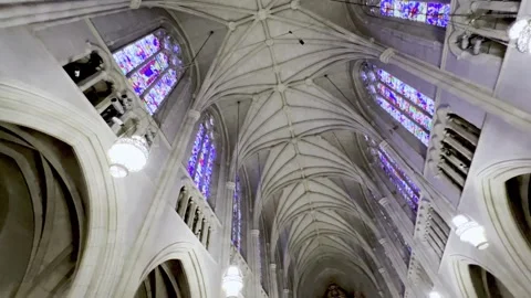 Duke chapel pan of stained glass windows... | Stock Video | Pond5