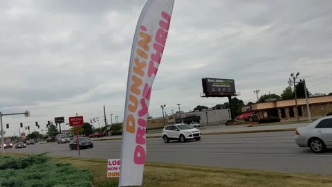 Dunkin' Drive Thru Flag | Stock Video | Pond5
