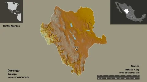 Durango location. Mexico. Relief map | Stock Video | Pond5