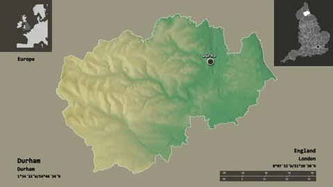 Durham location. England. Relief map | Stock Video | Pond5