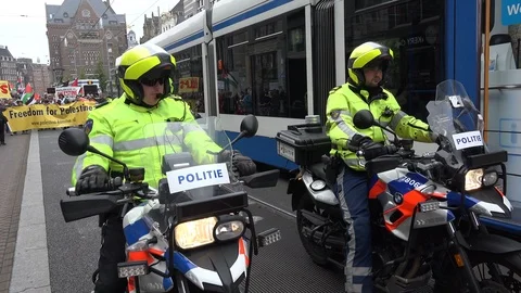 Dutch police officers on motorbikes at P... | Stock Video | Pond5