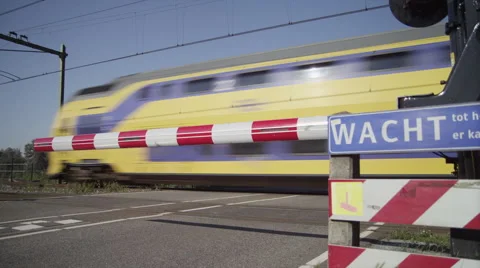 Dutch Railway crossing with signs | Stock Video | Pond5