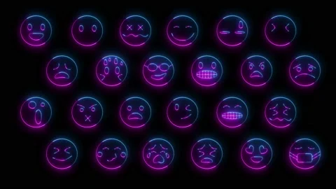 Dynamic glow effects set of 24 emoji fac... | Stock Video | Pond5