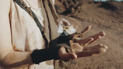Dystopian Woman Looking at Dusty Hands | Stock Video | Pond5