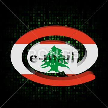E-mail address at symbol with lebanese flag on hex illustration ...